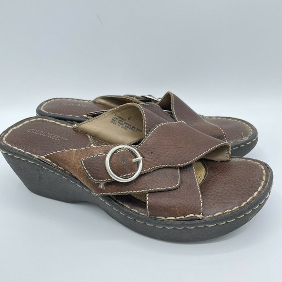 Cherokee | Shoes | Vintake Y2k Chunky Brown Leather Platform Sandals ...